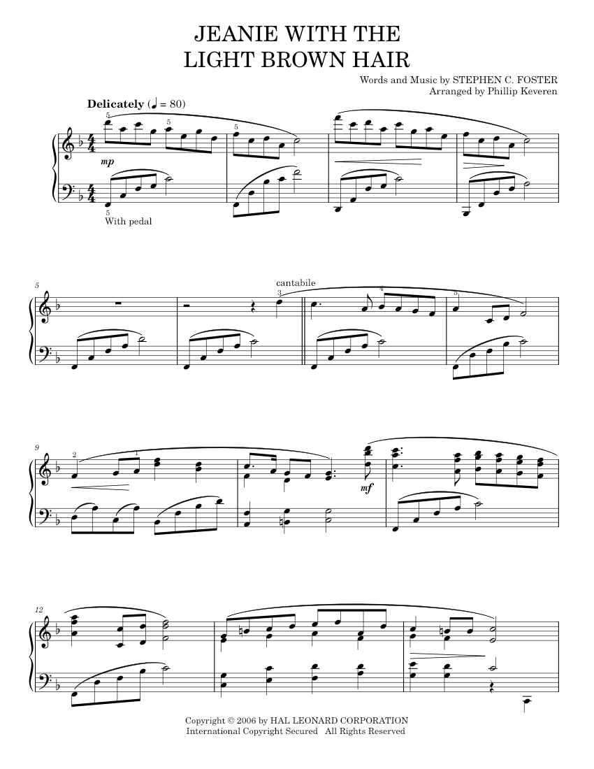 Play Official version of Jeanie with the Light Brown Hair Sheet Music ...
