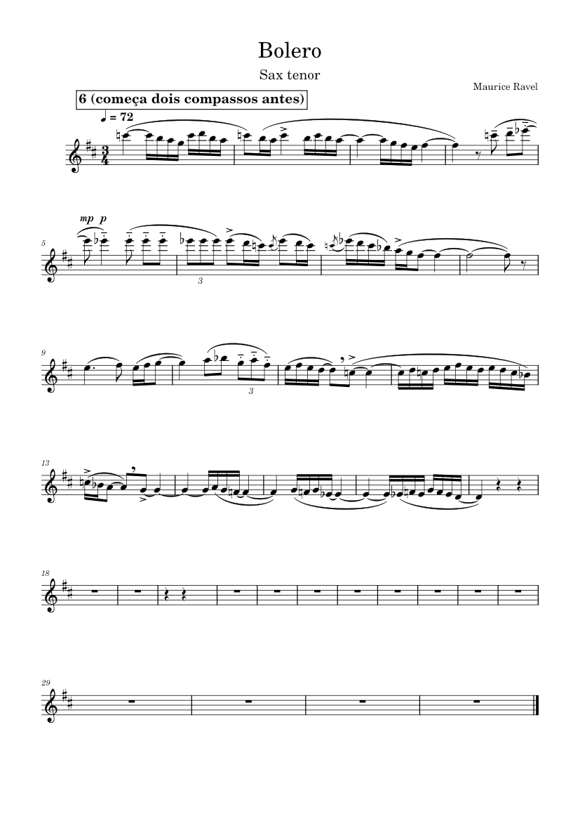 Bolero de Ravel Sax Tenor Sheet Music for Saxophone tenor (Solo ...