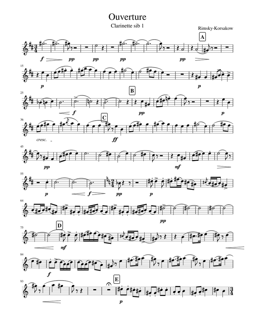 Ouverture thèmes russes Rimsky-Korsakov part clarinette 1 Bb Sheet music for Clarinet in b-flat ...