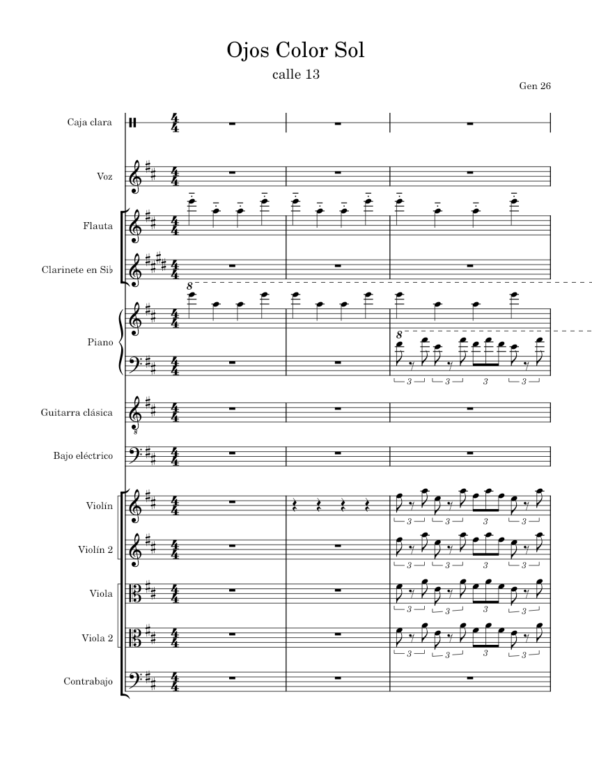 Ojos Color Sol – Residente Calle 13 Sheet music for Piano, Flute ...