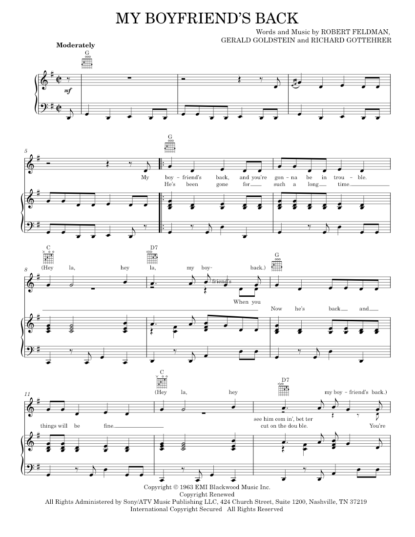 Play Official version of My Boyfriend's Back sheet music by Bobby ...