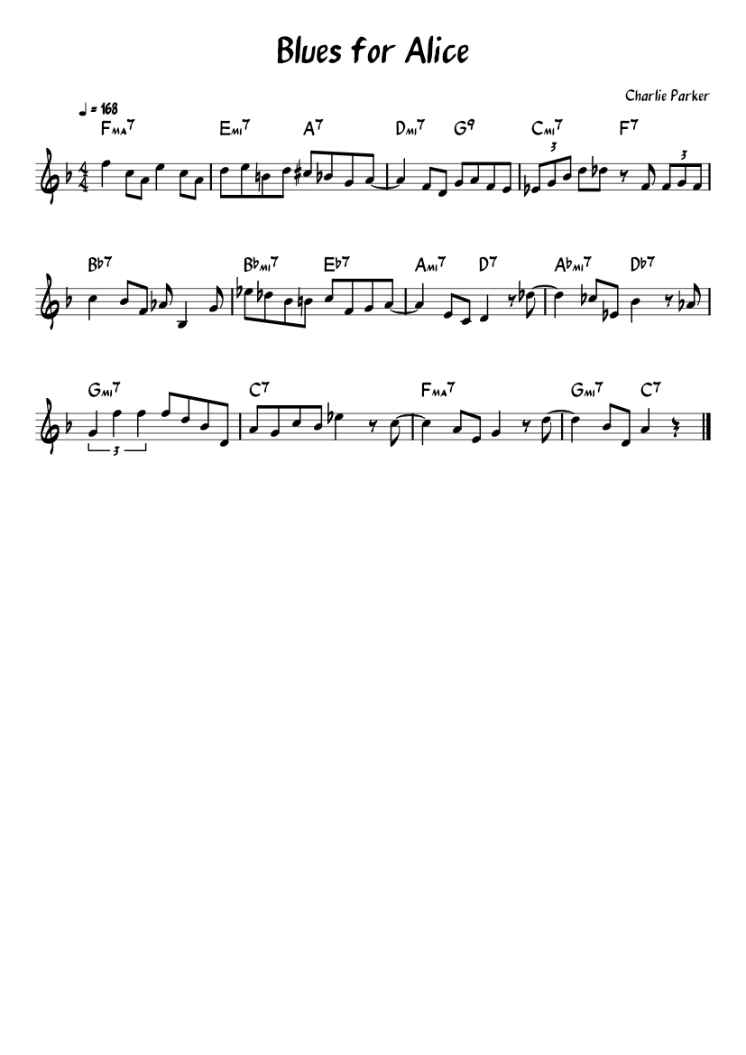 Blues for Alice Sheet Music with Chords for Saxophone alto (Solo ...