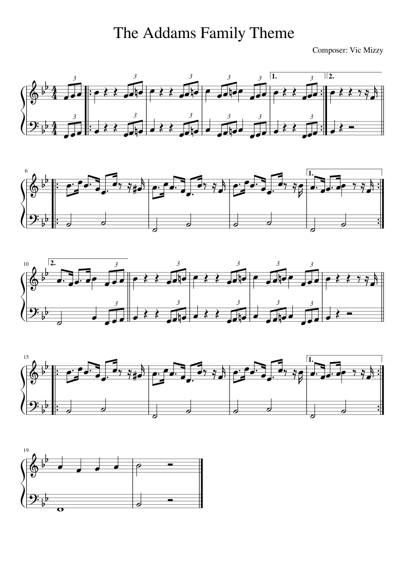 The Addams Family Theme Sheet Music for Piano (Solo) easy | MuseScore.com