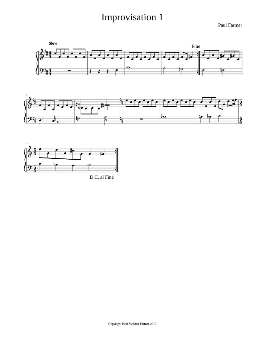 Improvisation 1 Sheet music for Piano (Solo) | Musescore.com