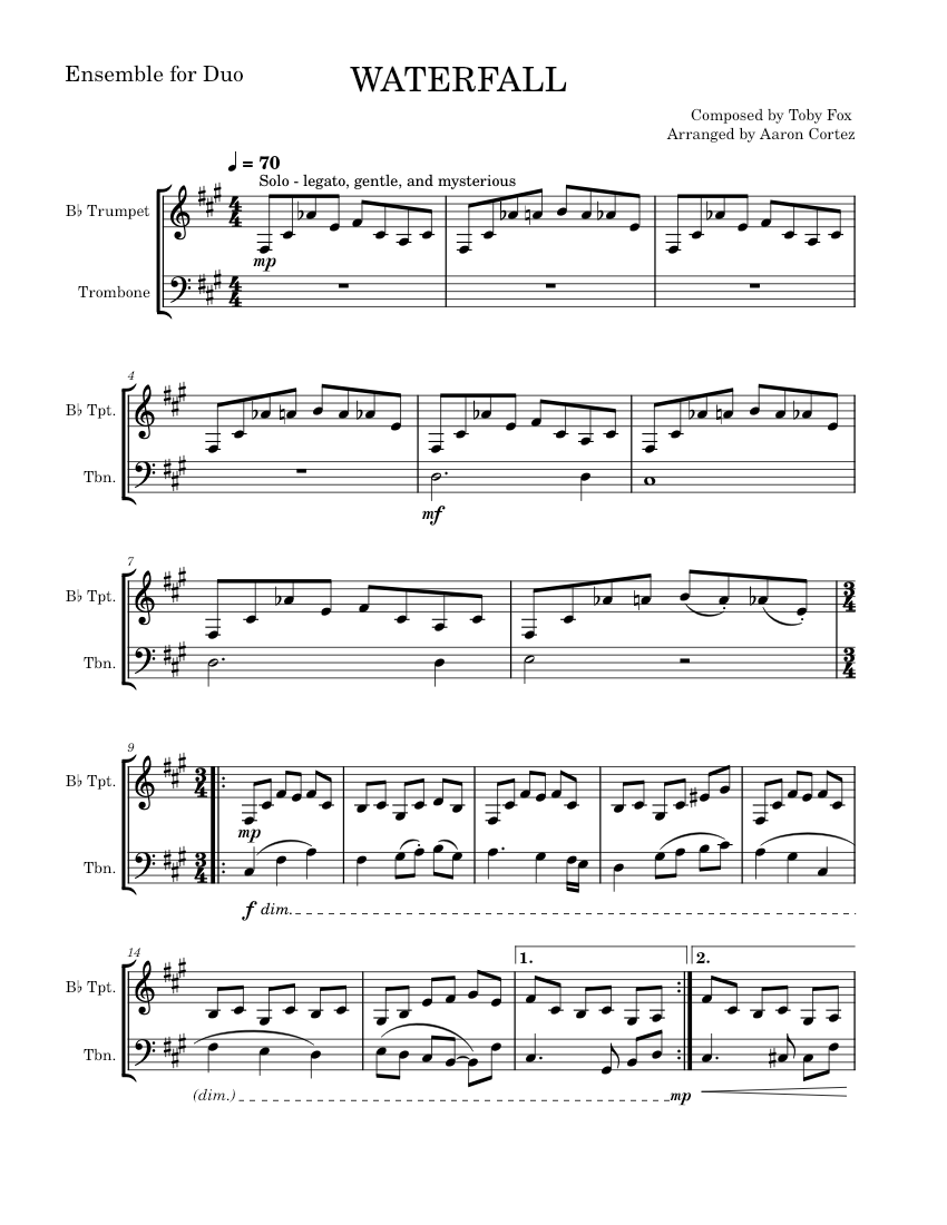 Waterfall – Toby Fox Waterfall - Undertale Sheet music for Trombone ...