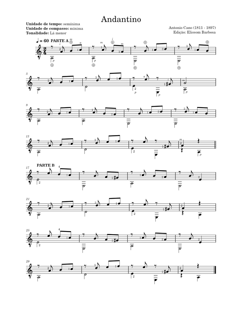 Andantino – Antonio Cano Sheet music for Guitar (Solo) | Musescore.com