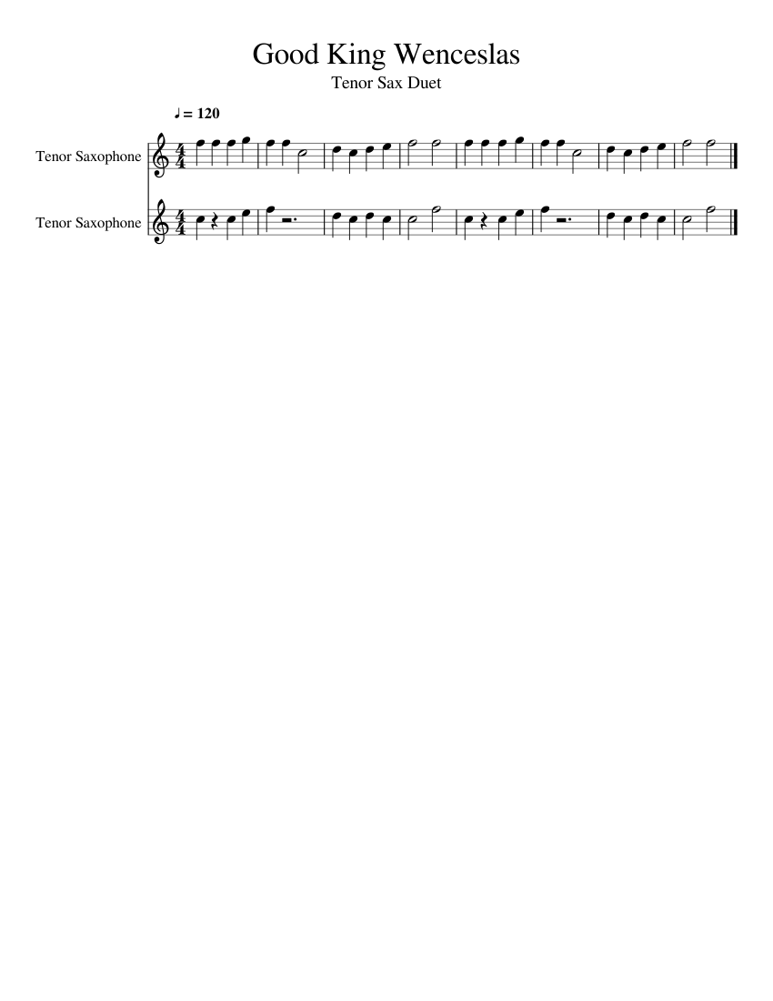 Good King Wenceslas Sheet music for Saxophone tenor (Woodwind Duet ...