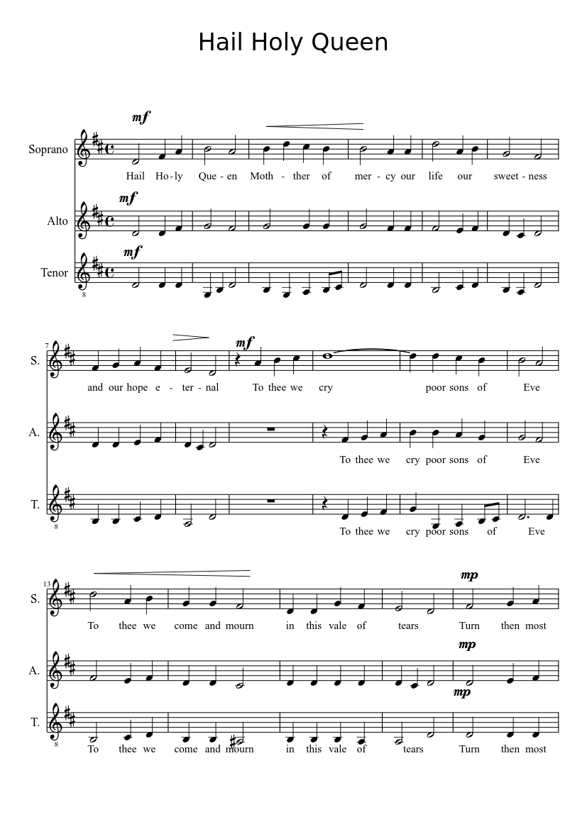 Hail Holy Queen Sheet music for Soprano, Alto, Tenor (Choral ...