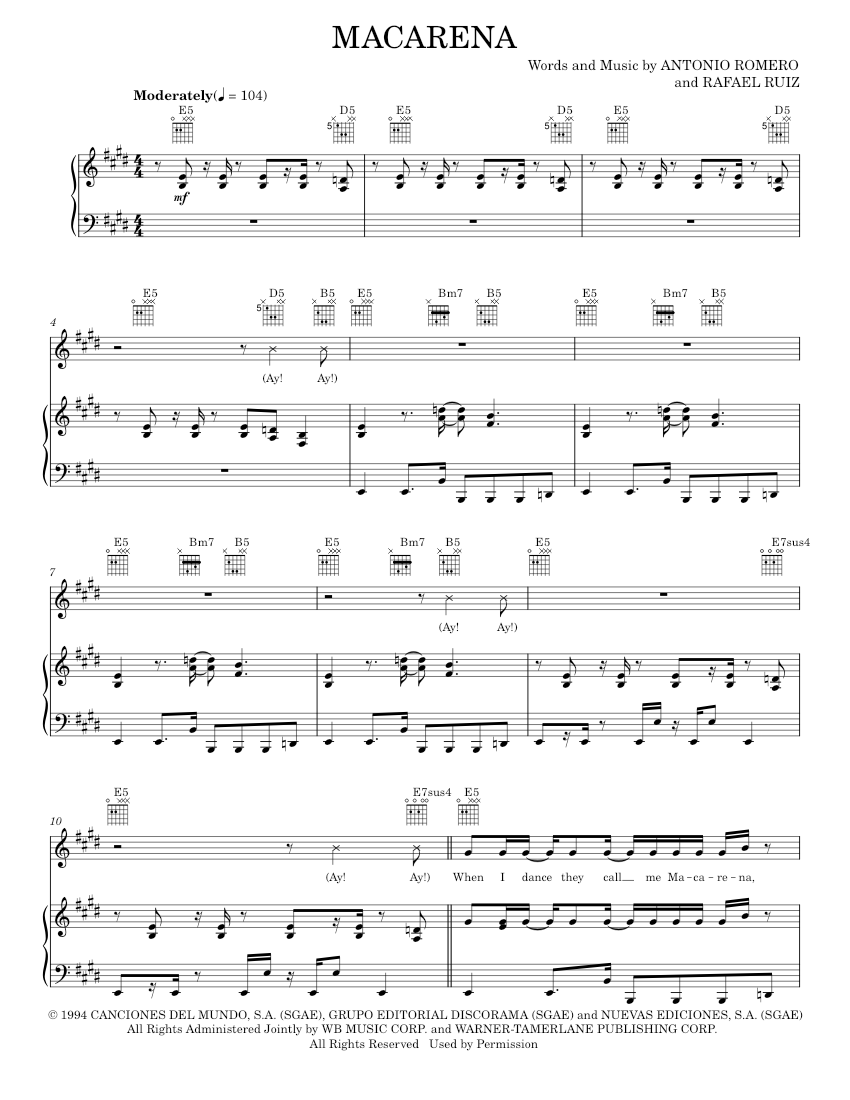 Macarena Sheet music for Piano, Vocals by Los Del Mar featuring Wil ...