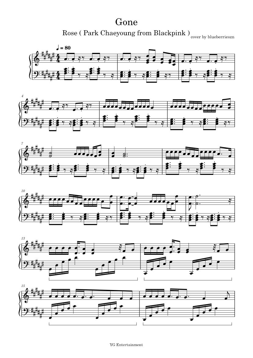 Gone - ROSE ( Blackpink ) Sheet Music for Piano (Solo) | MuseScore.com