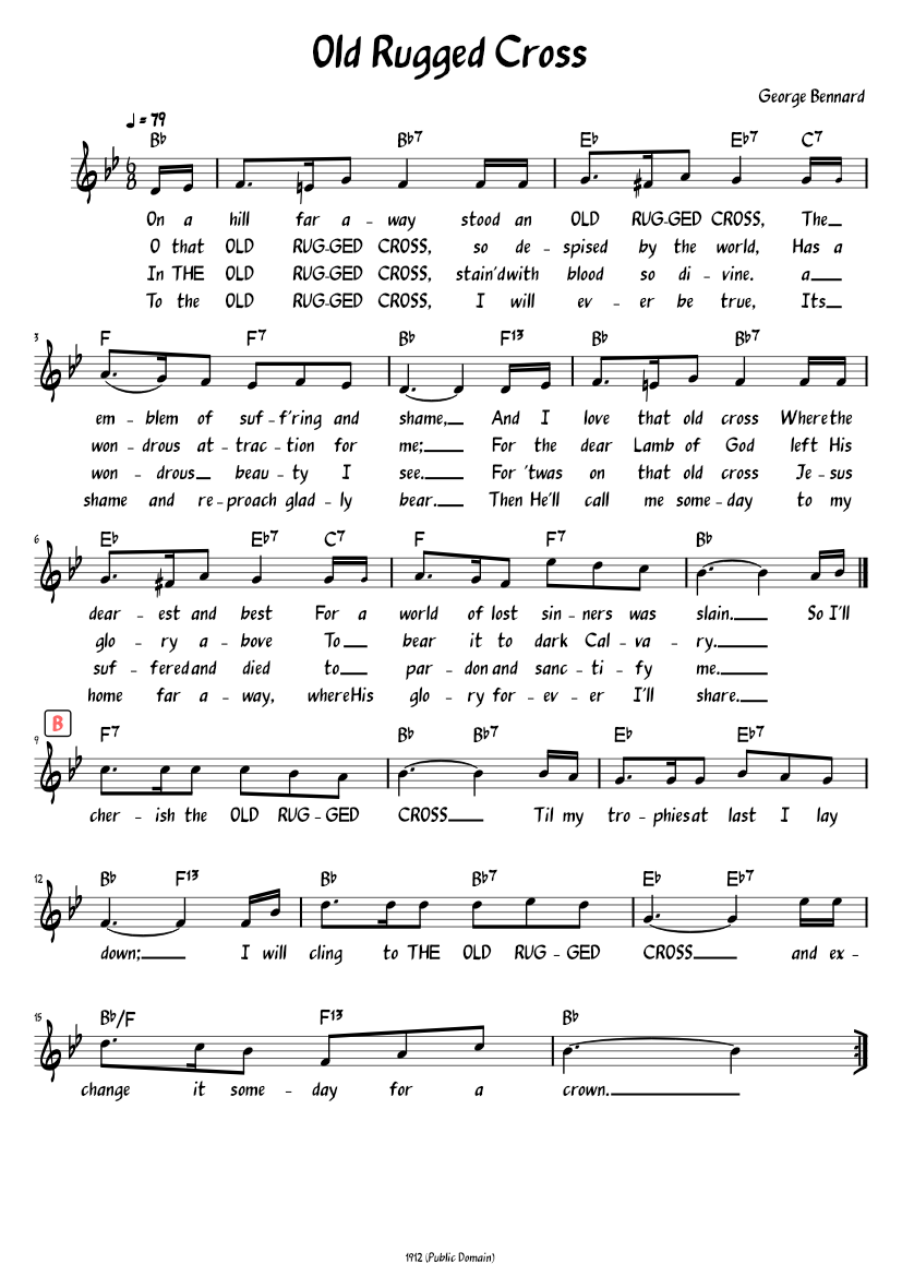 Old Rugged Cross (Lead sheet with lyrics ) Sheet Music with Chords for ...