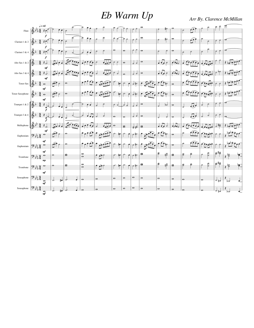 Eb Warm Up Sheet Music for Trombone, Euphonium, Flute, Clarinet in b ...