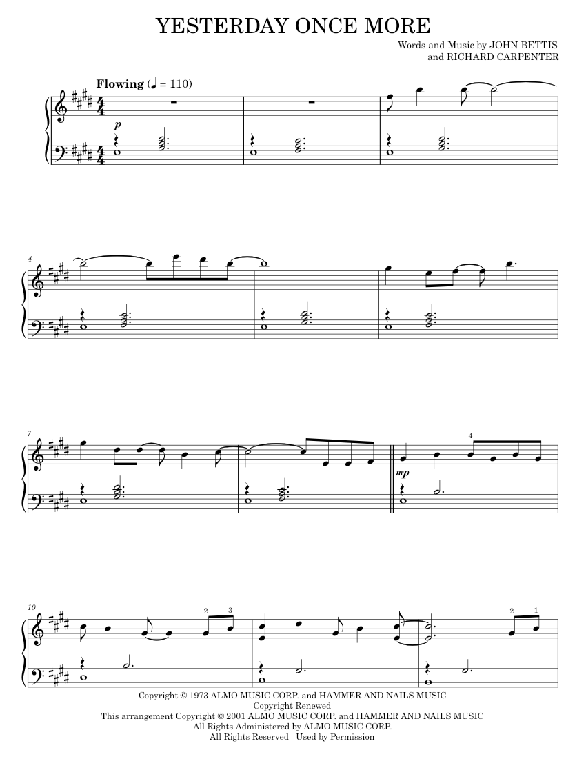Yesterday once more Sheet music for Piano by Carpenters Official ...
