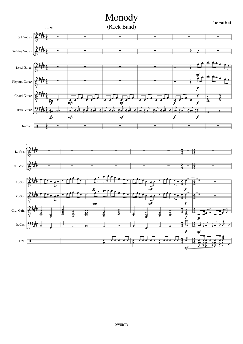 Monody (For Rock Guitar) Sheet music for Vocals, Guitar, Bass guitar ...