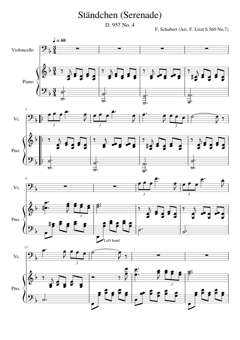 Ständchen, D.889 – Franz Schubert Ständchen Serenade Sheet Music for ...
