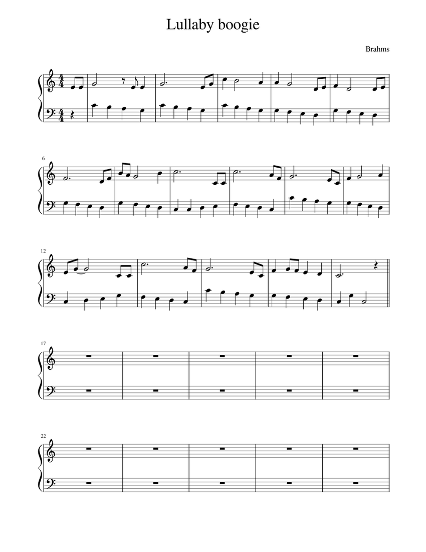 Lullaby – Johannes Brahms Sheet music for Piano (Solo) Easy | Musescore.com