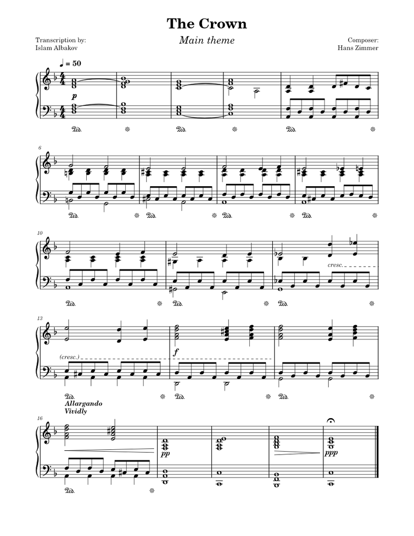 The Crown main theme - Hans Zimmer | piano Sheet music for Piano (Solo ...