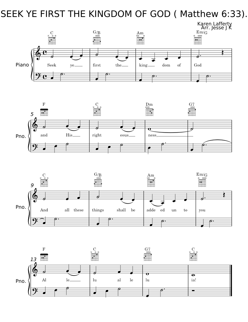 Seek Ye First The Kingdom Of God - Karen Lafferty Sheet music for Piano ...