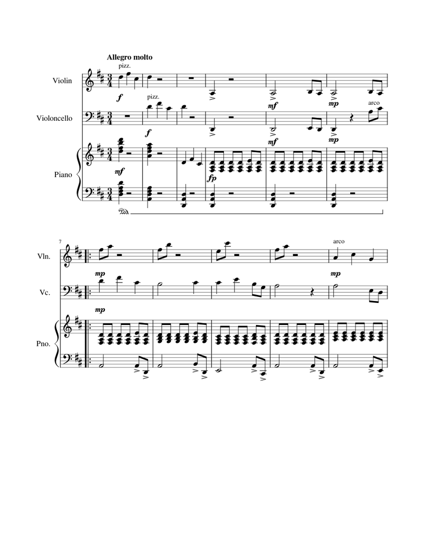 Allegro in D Major for Piano Trio Sheet music for Piano, Violin, Cello ...