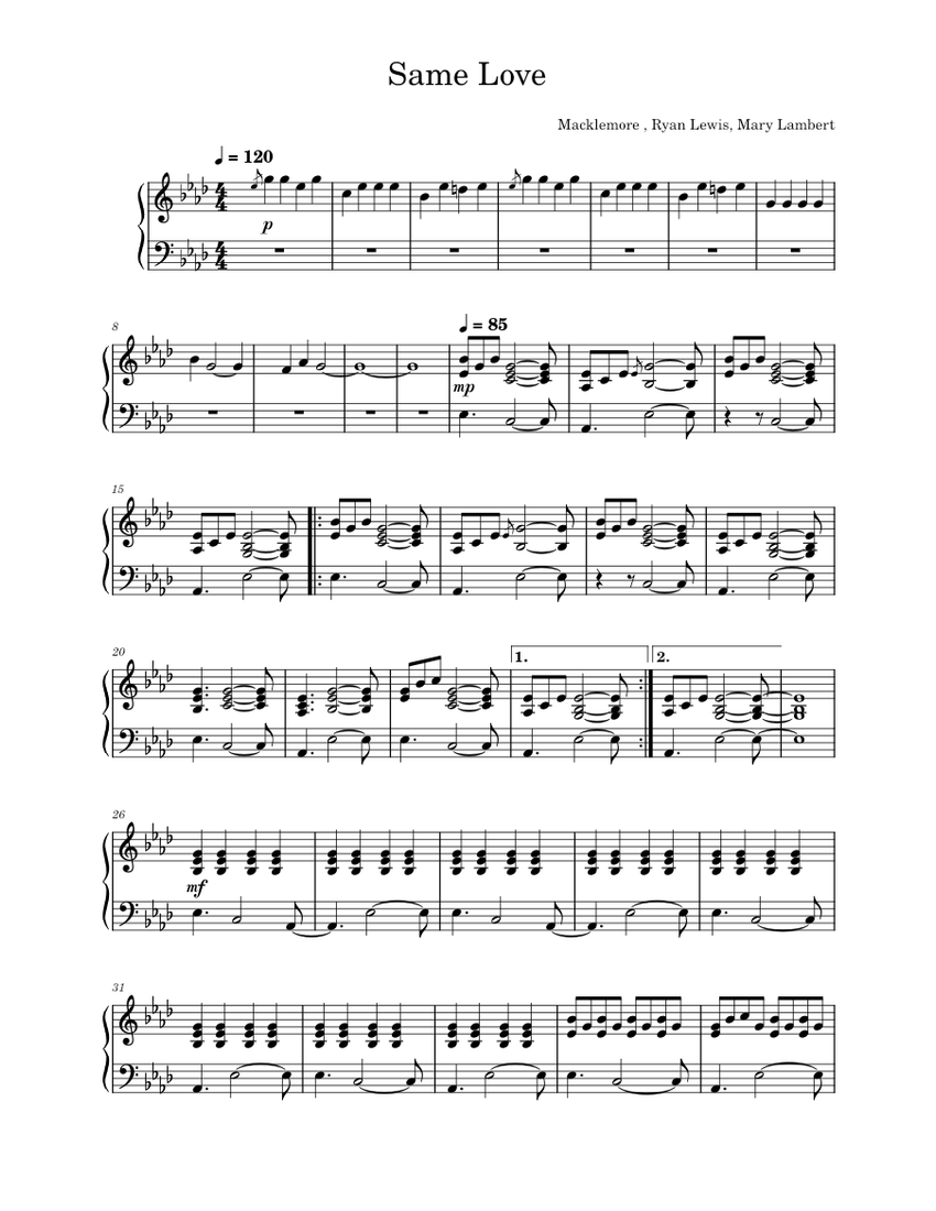Same Love – Macklemore, Ryan Lewis, Mary Ambert Sheet music for Piano (Solo) Easy | Musescore.com