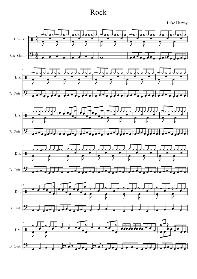 Rock Sheet music for Bass guitar, Drum group (Mixed Duet) | Musescore.com