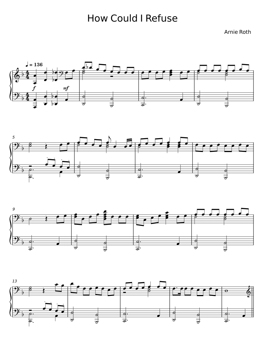 How Could I Refuse - Arnie Roth Sheet Music for Piano (Solo ...