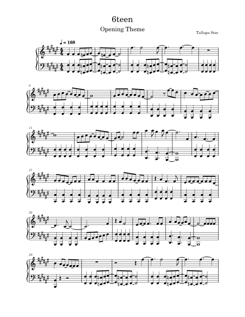 6teen Opening Theme Piano Arrangement Sheet music for Piano (Solo) Easy ...
