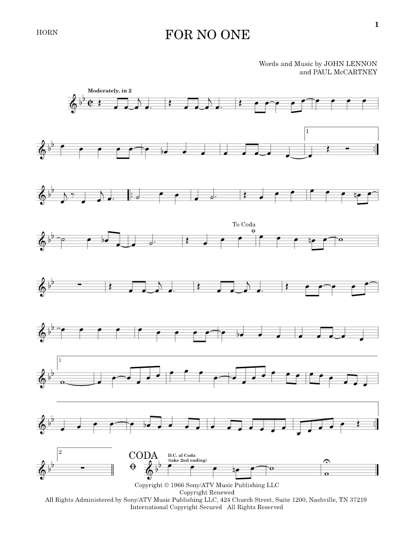 Play Official version of For no one Sheet Music by The Beatles for ...