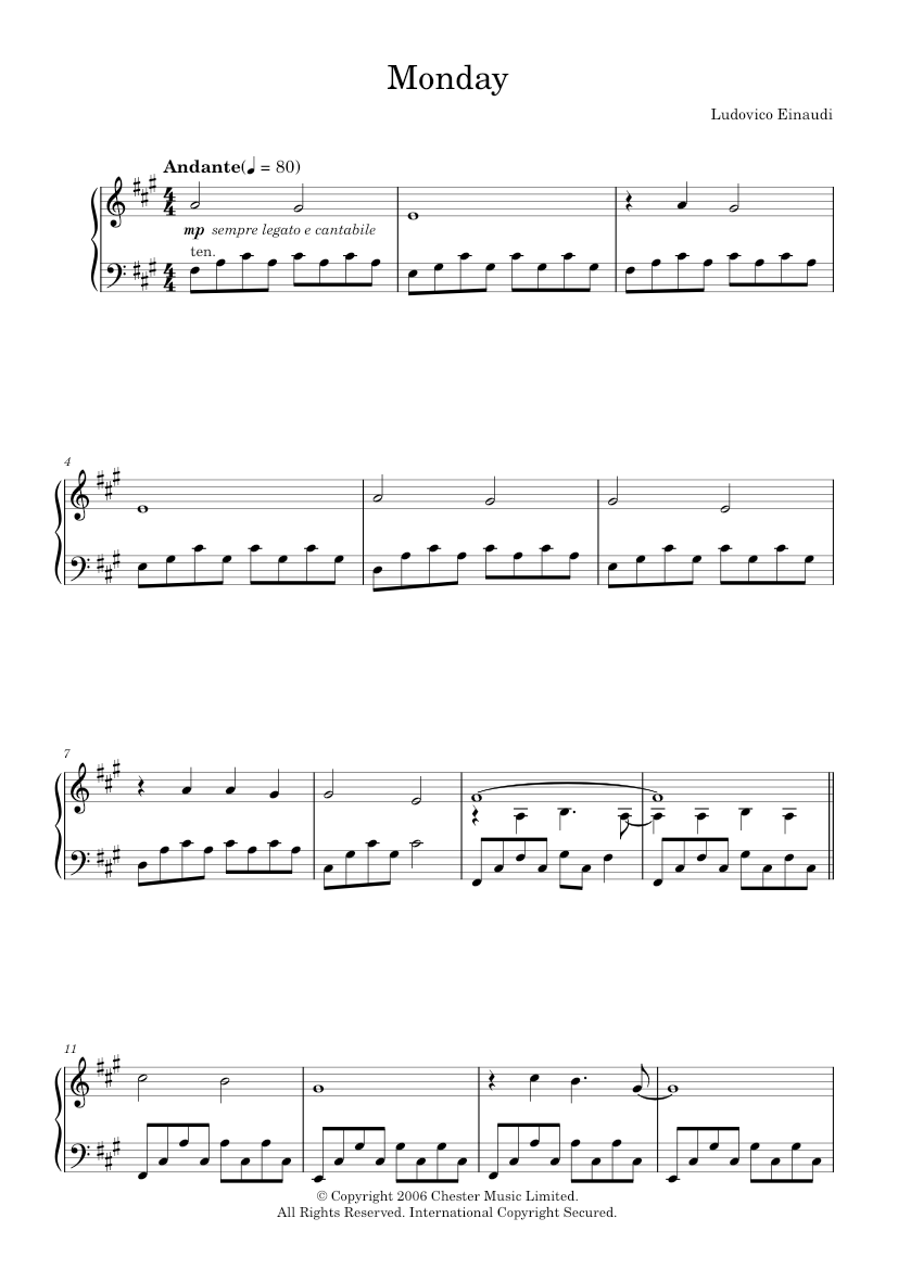 Play Official version of Monday Sheet Music by Ludovico Einaudi for ...