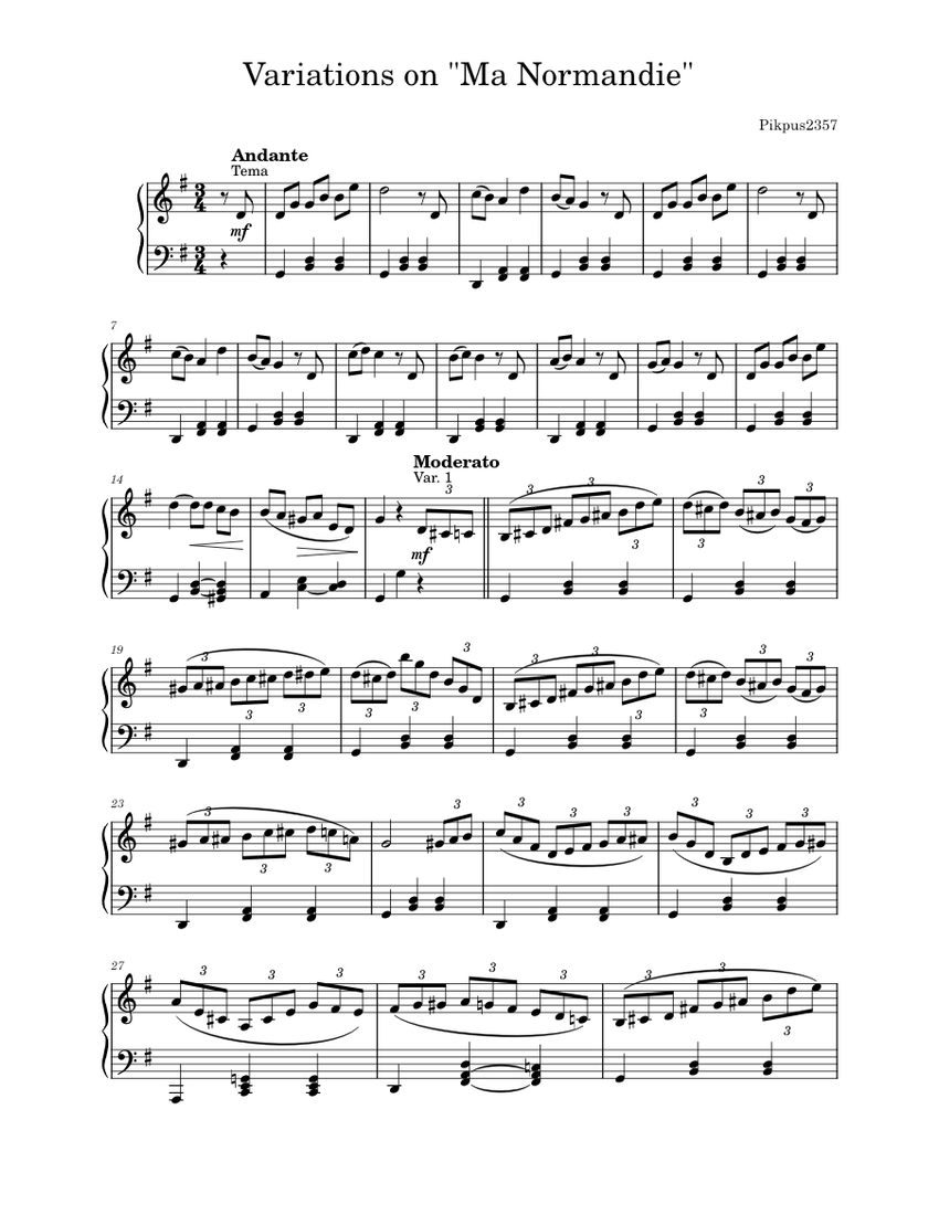 Variations on a traditional French song - Pikpus2357 Sheet music for ...