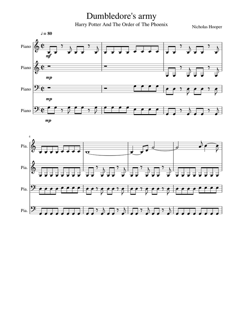 Dumbledore's army Sheet music for Piano (Mixed Quartet) | Musescore.com