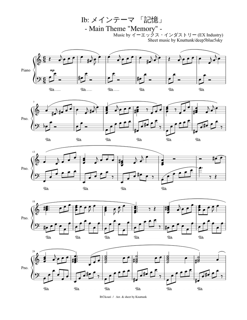 Ib: Main Theme "Memory" - メインテーマ 「記憶」 Sheet music for Piano (Solo ...