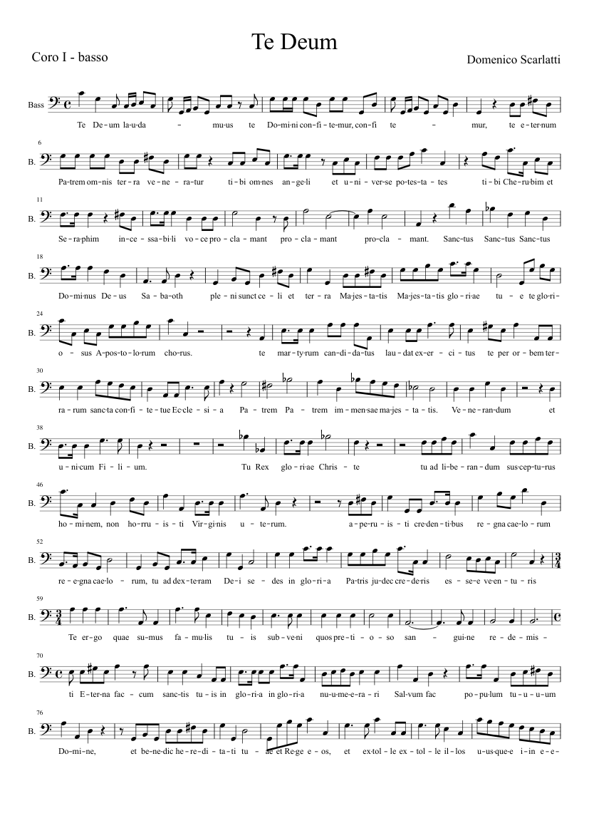Te Deum coro I, basso Sheet music for Bass guitar (Solo) | Musescore.com