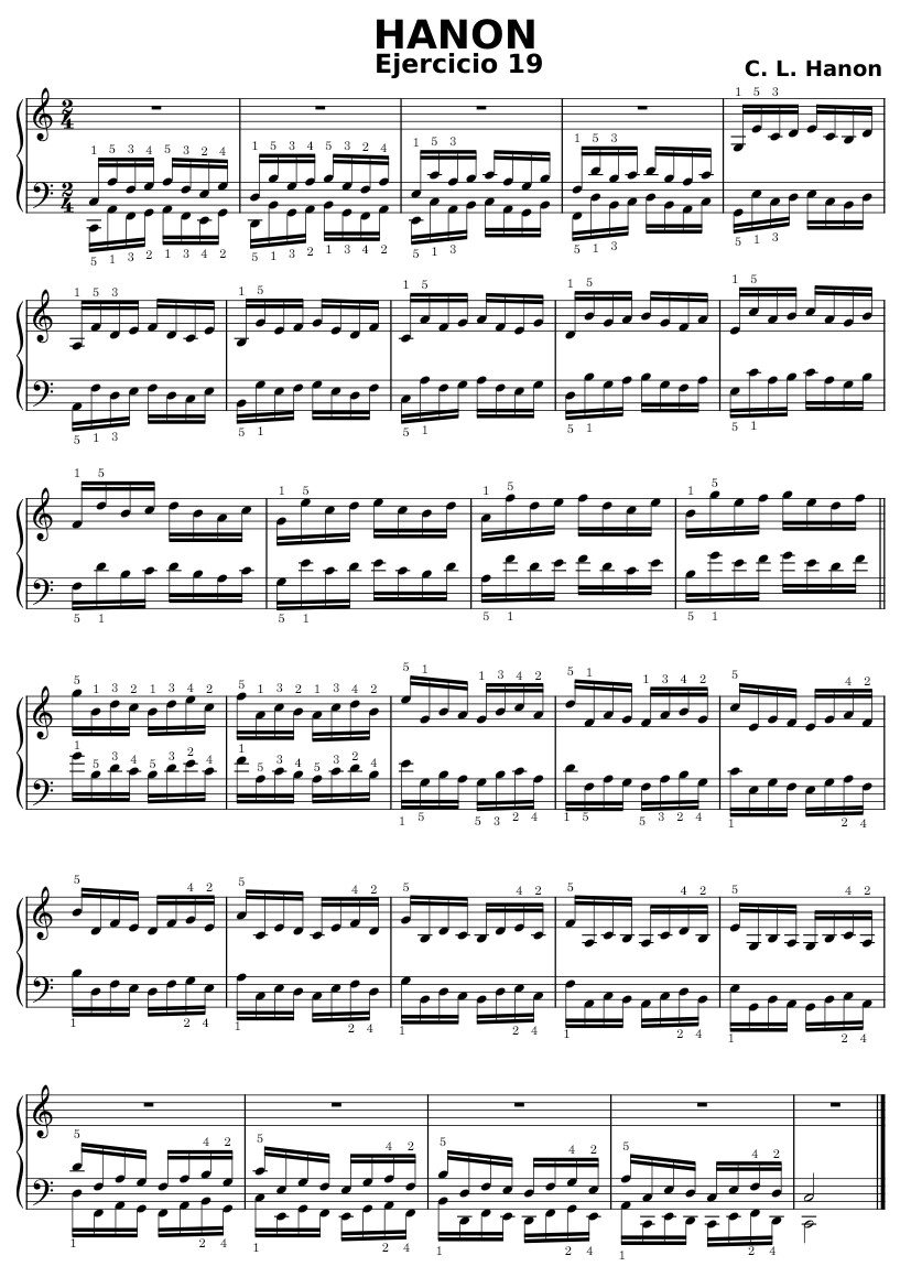 Hanon Exercise 19 Sheet Music for Piano (Solo) Easy | MuseScore.com