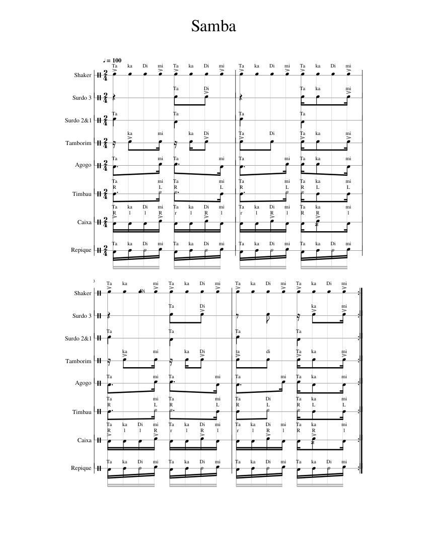 Samba (with ginga swing) Sheet music for Bongo, Conga, Percussion ...