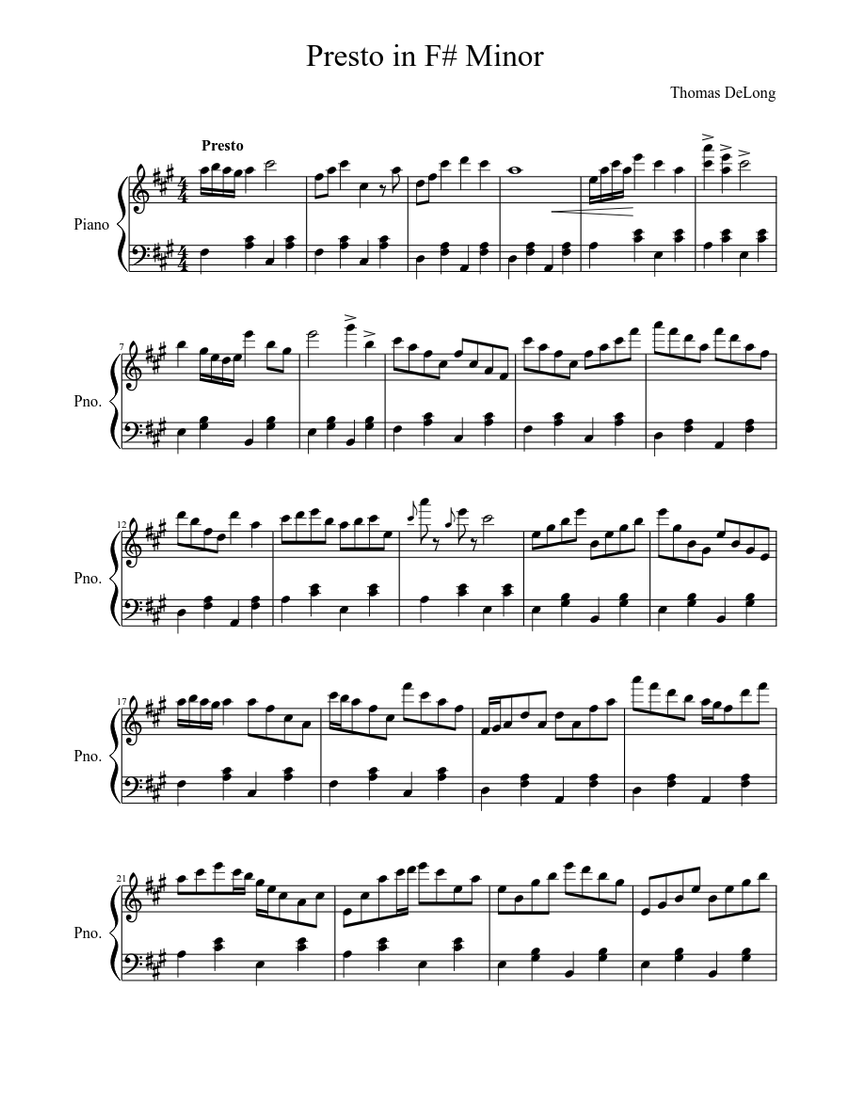 Presto in F# Minor Sheet music for Piano (Solo) | Musescore.com