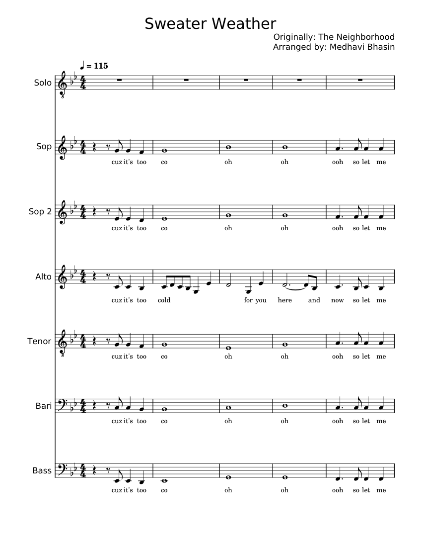 Sweater weather - The Neighbourhood Sheet Music for Soprano, Vocals ...