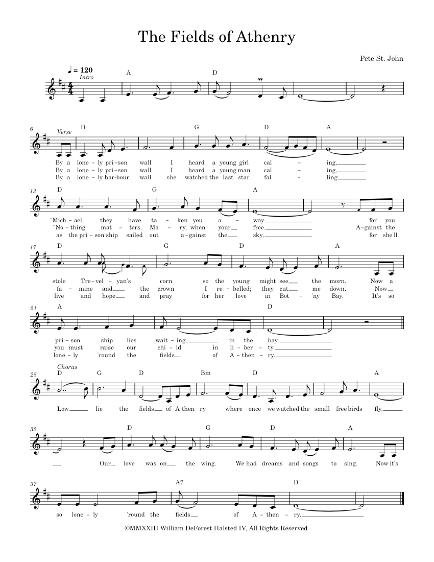 The Fields of Athenry — Pete St. John Sheet Music with Chords for Piano ...