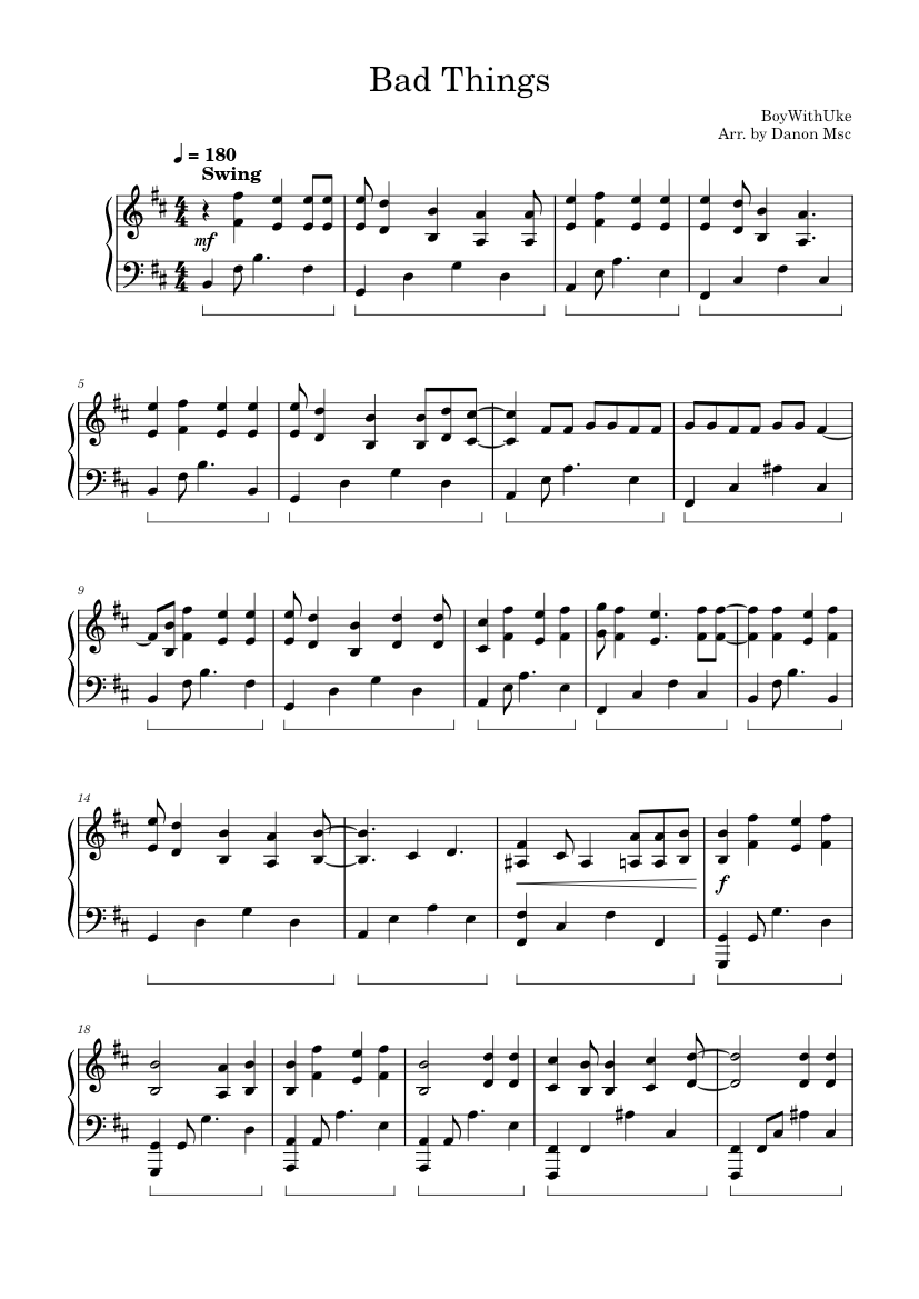 Bad Things – BoyWithUke (Full Piano Cover) Sheet music for Piano (Solo ...