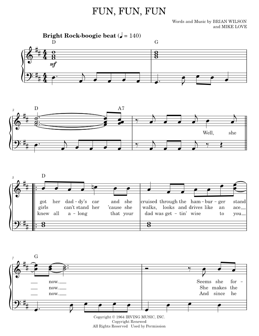 Play Official version of Fun, Fun, Fun Sheet Music by The Beach Boys ...