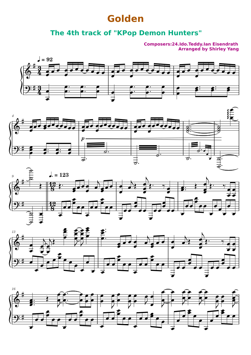 Golden-From "KPop Demon Hunters" Sheet Music for Piano (Solo) | MuseScore.com