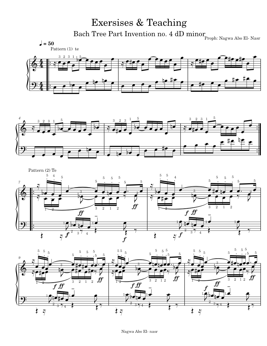Bach Three Part Invention Exercises & Teaching Sheet music for Piano ...