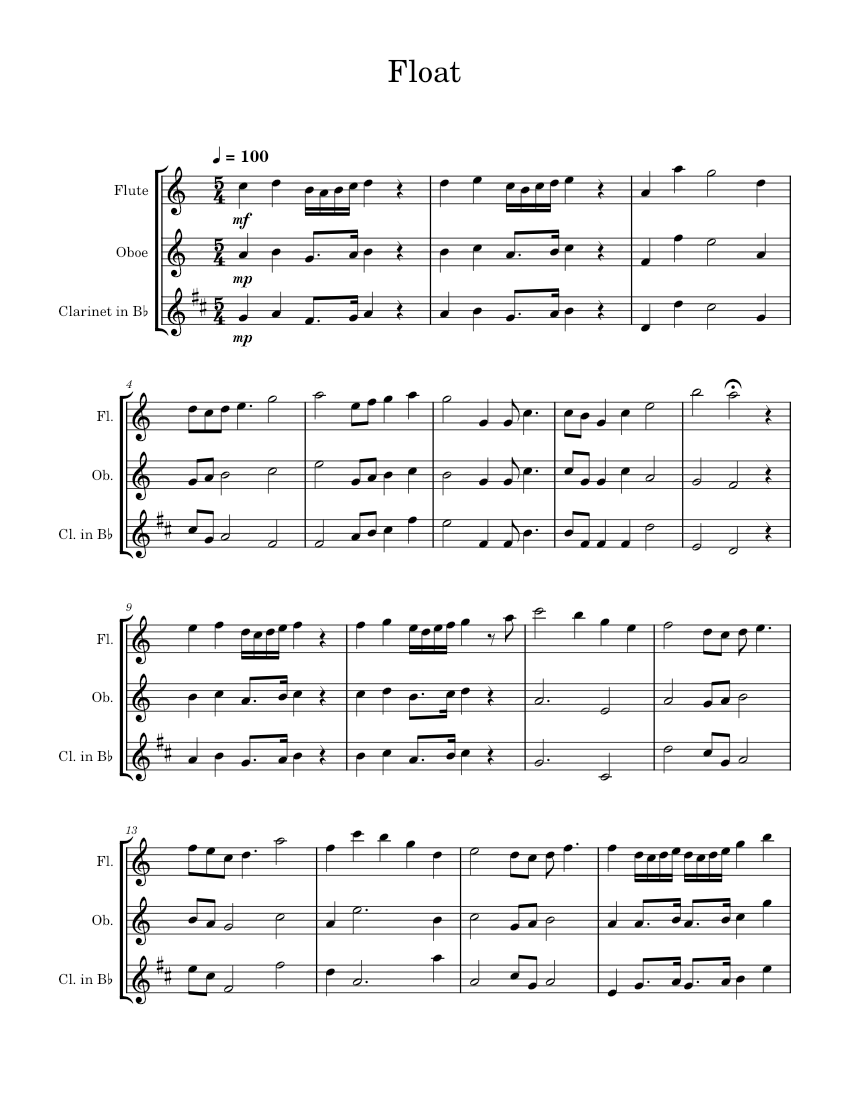 Float - Justin Poole Sheet music for Flute, Oboe, Clarinet other (Mixed ...