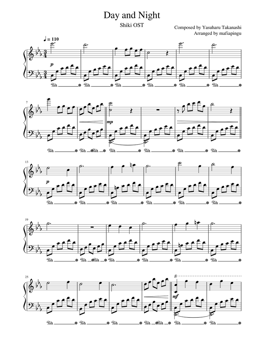 Day and Night - Shiki Sheet music for Piano (Solo) | Musescore.com