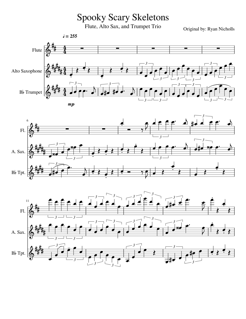 Spooky Scary Skeletons Sheet music for Flute, Saxophone alto, Trumpet ...