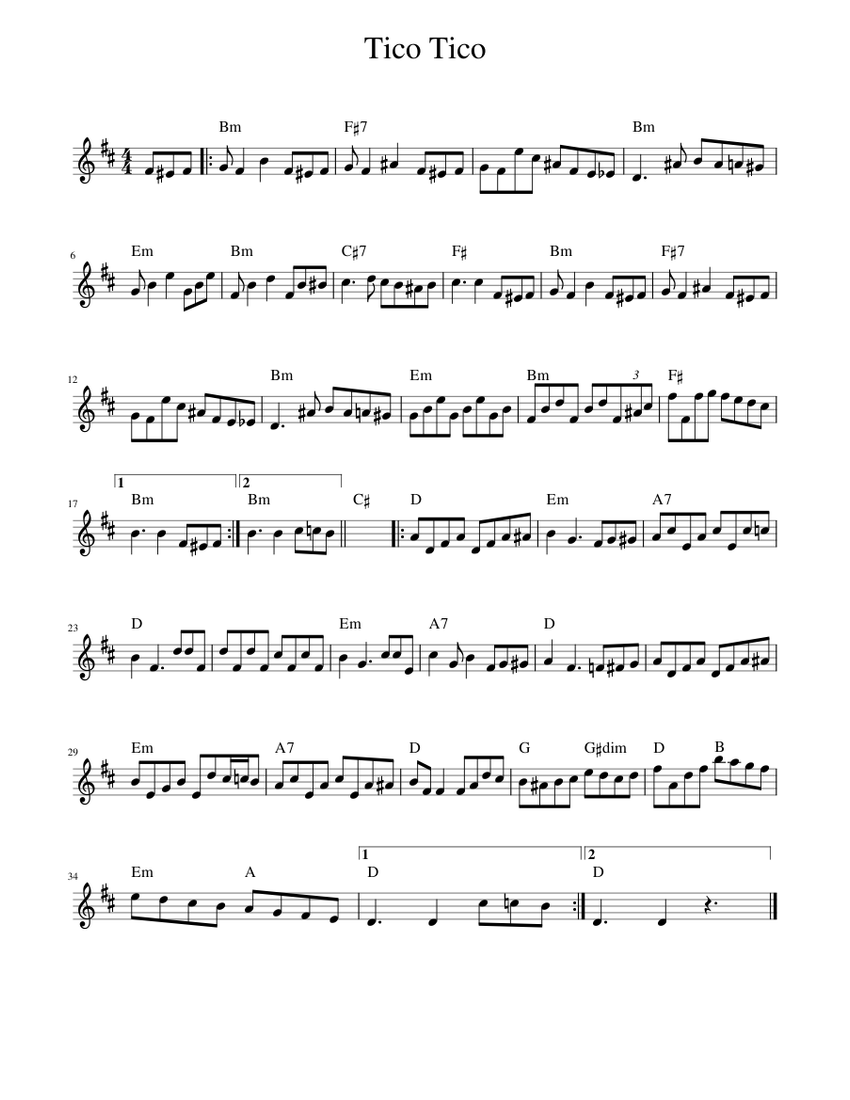Tico Tico Sheet music for Piano (Solo) Easy | Musescore.com