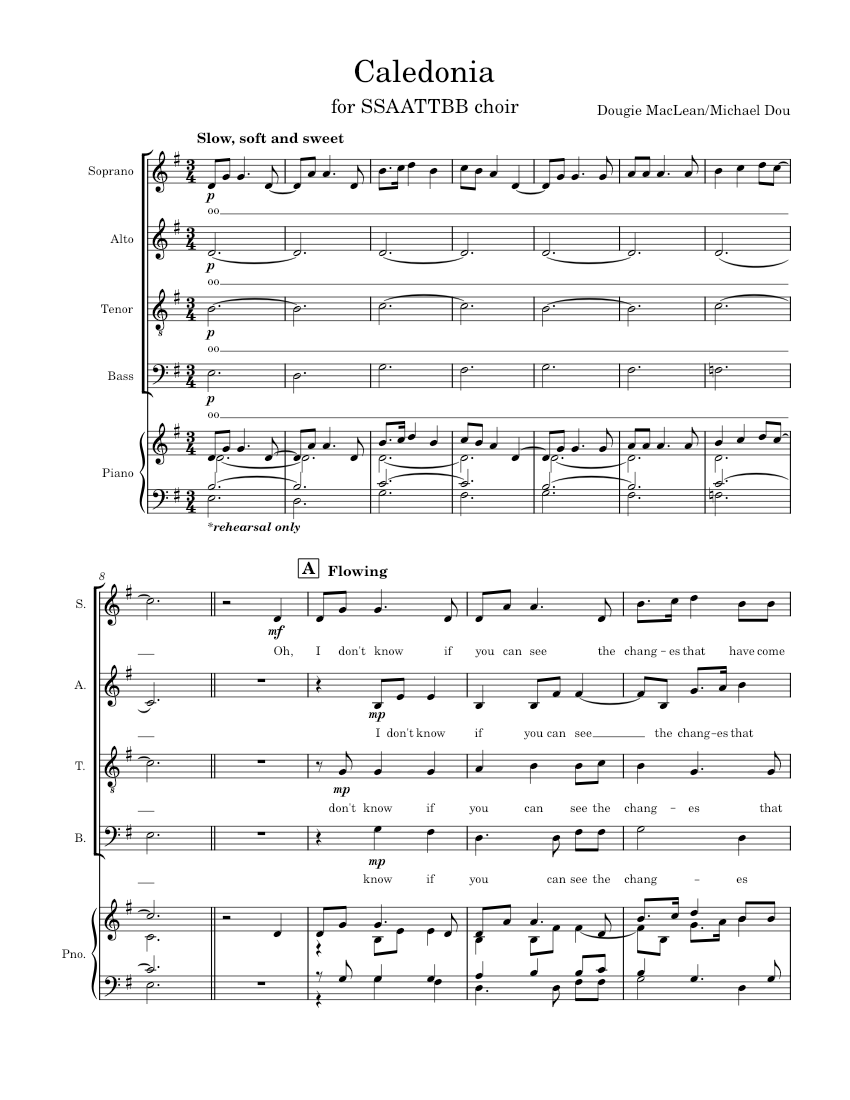 Caledonia - Dougie MacLean Sheet Music for Piano, Bass guitar ...