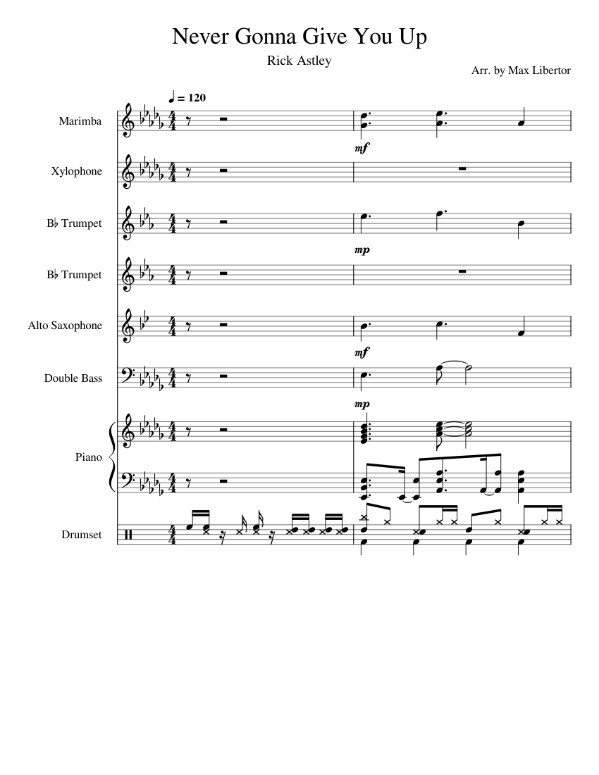 Never Gonna Give You Up – Rick Astley Sheet music for Piano, Saxophone ...