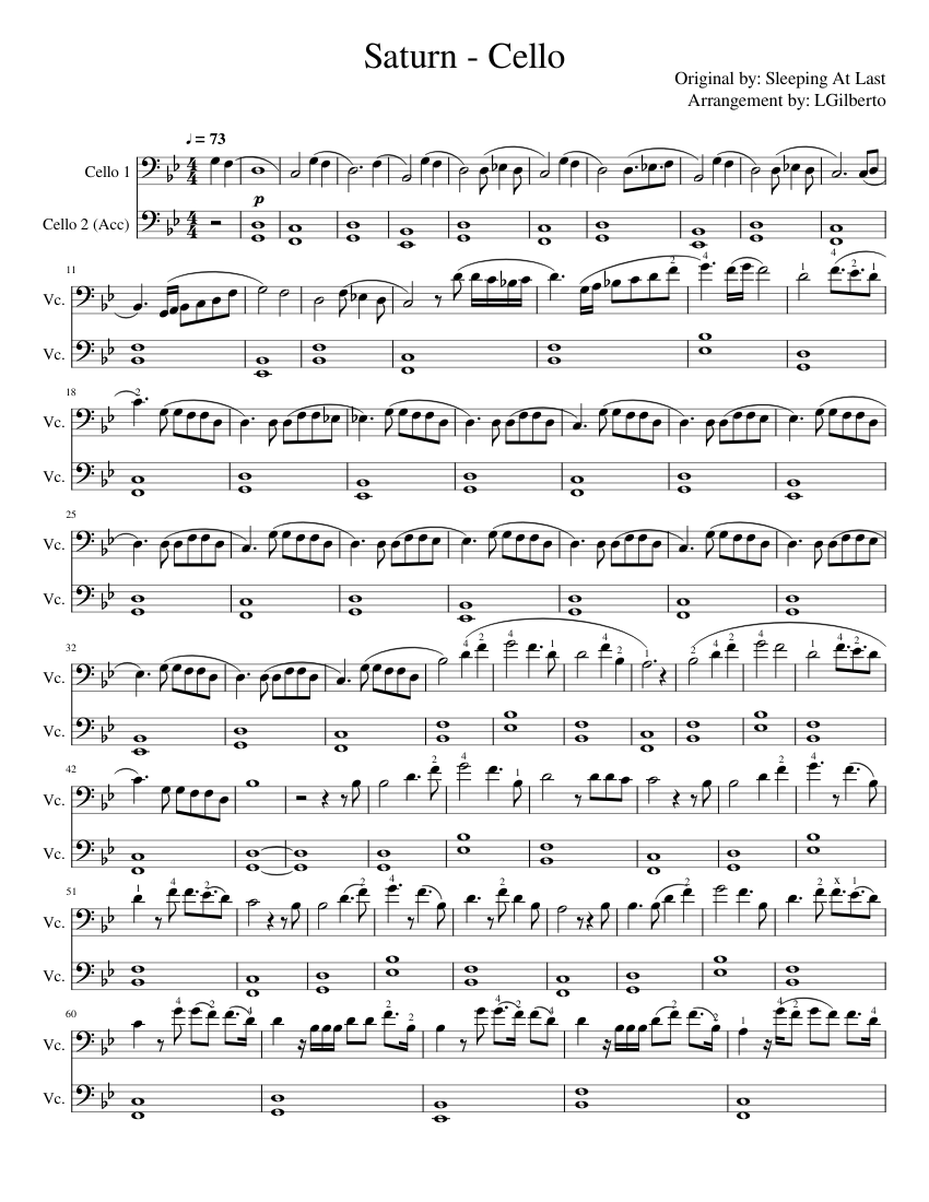 Saturn - Sleeping At Last - Cello (With Acc.) Sheet music for Cello ...