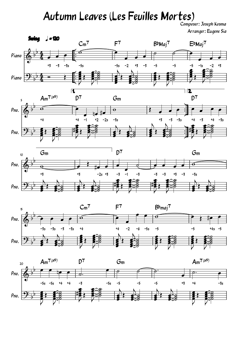 Autumn Leaves (Les Feuilles Mortes) Sheet music for Piano (Piano Duo ...